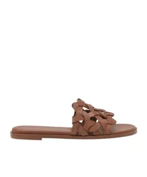 GIANVITO ROSSI Amalfi Interwoven Round Toe Flat Sandals - Brown
