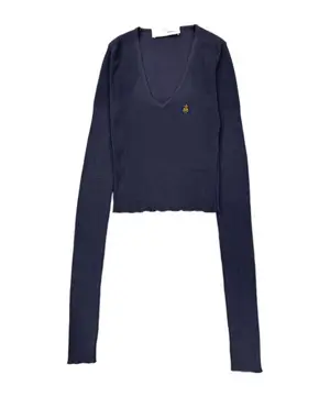 VIVIENNE WESTWOOD Long-sleeved V-neck Sweater With Saturn Logo - No