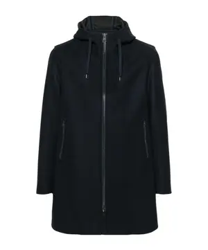 Herno Drawstring Hooded Coat With Logo Plaque - Black