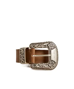 GOLDEN GOOSE Floral Buckle Leather Belt - Brown
