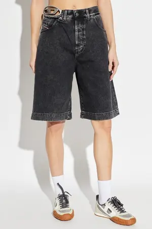 DIESEL® Logo Plaque Knee-length Denim Shorts - Black