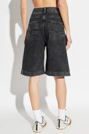 DIESEL® Logo Plaque Knee-length Denim Shorts - Black