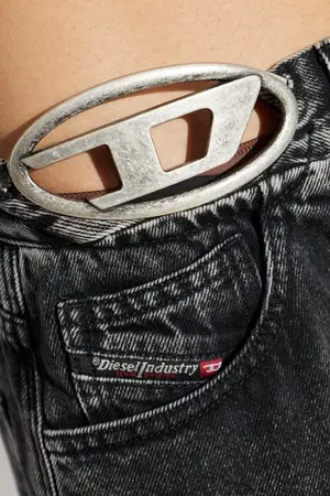 DIESEL® Logo Plaque Knee-length Denim Shorts - Black