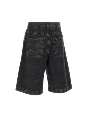 DIESEL® Logo Plaque Knee-length Denim Shorts - No