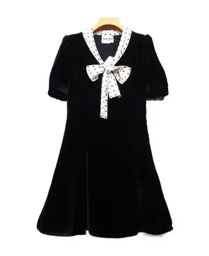 Miu Miu Velvet Dress With Polka Dot Bow Detail