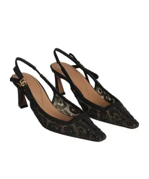 Dolce & Gabbana Leopard Print Lace Slingbacks - Black