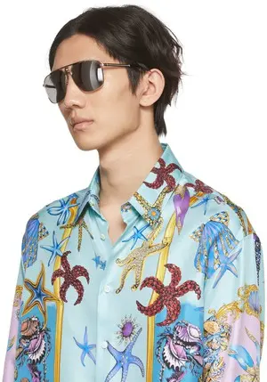 Versace Aviator Logo Sunglasses - Gray