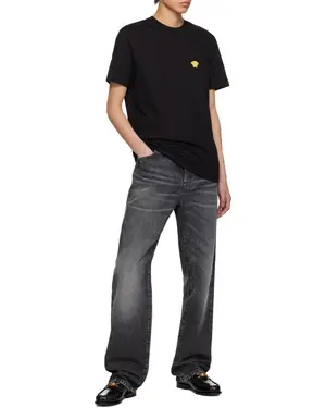 Versace Logo Embroidered Crewneck T-shirt - Black
