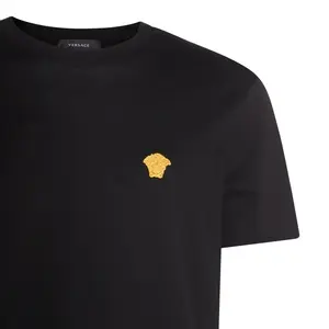 Versace Logo Embroidered Crewneck T-shirt - Black