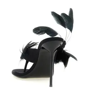 Paris Texas Feather Thong Mules