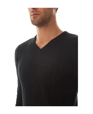 Emporio Armani V-neck Logo Pullover - Black