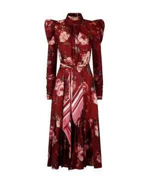 Zimmermann Ruffled High-neck Floral Print Midi Dress