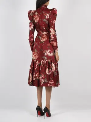 Zimmermann Ruffled High-neck Floral Print Midi Dress