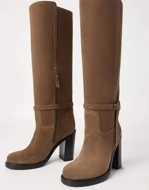 Brunello Cucinelli 100mm Buckle-strap Suede Boots - Light Brown