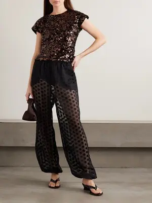 GANNI Open Back Sequined Top With Bow Detail