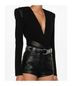 Versace Deep V-neck Long Sleeve Crepe Bodysuit