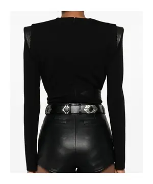 Versace Deep V-neck Long Sleeve Crepe Bodysuit