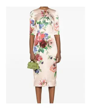 Dolce & Gabbana Floral Printed Midi Dress - Nude