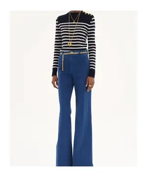 Chloé Striped Knit Jumper With Military Buttons - Blue/white