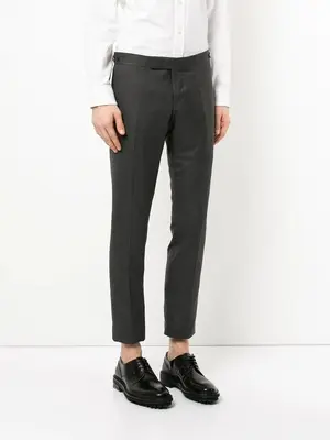 Thom Browne Low Rise Skinny Side Tab Trousers In Super 120s Twill - Dark Gray