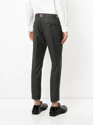 Thom Browne Low Rise Skinny Side Tab Trousers In Super 120s Twill - Dark Gray