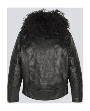 Saint Laurent Leather Jacket With Feather Trim