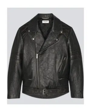 Saint Laurent Leather Jacket With Feather Trim
