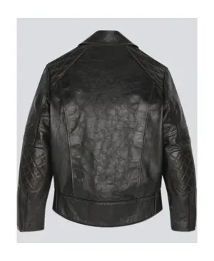 Saint Laurent Leather Jacket With Feather Trim