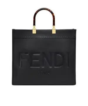 Fendi Sunshine Medium Tote Bag With Tortoiseshell Handle - Black