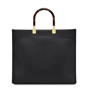 Fendi Sunshine Medium Tote Bag With Tortoiseshell Handle - Black