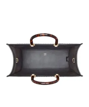 Fendi Sunshine Medium Tote Bag With Tortoiseshell Handle - Black