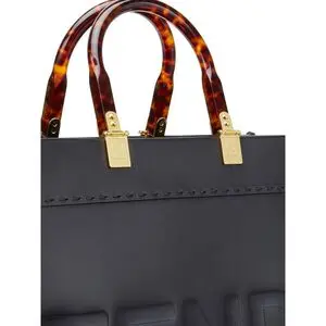 Fendi Sunshine Medium Tote Bag With Tortoiseshell Handle - Black