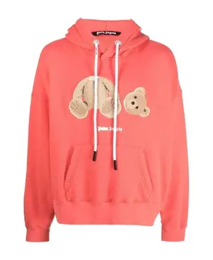 Palm Angels Bear Printed Drawstring Hoodie - Pink