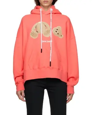 Palm Angels Bear Printed Drawstring Hoodie - Pink
