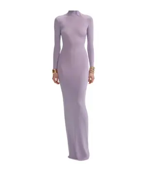 SELF-PORTRAIT Lilac Viscose Knit Maxi Dress With Open Back - Lavender