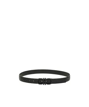 FERRAGAMO Double Gancini Adjustable Belt - Black