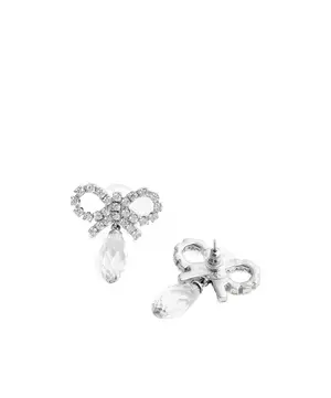 SELF-PORTRAIT Bow Crystal-embellishment Drop Earrings - Silve