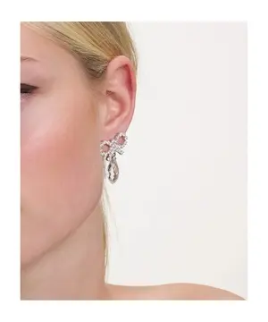 SELF-PORTRAIT Bow Crystal-embellishment Drop Earrings - Silve