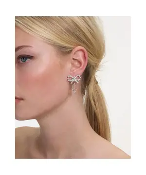 SELF-PORTRAIT Bow Crystal-embellishment Drop Earrings - Silve