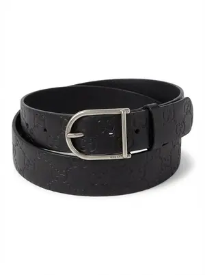 Gucci Embossed Monogram Leather Belt - Black