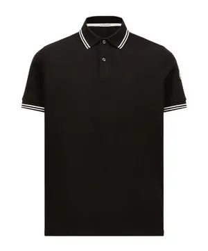 Moncler Logo Patch Short Sleeved Polo Shirt - Black