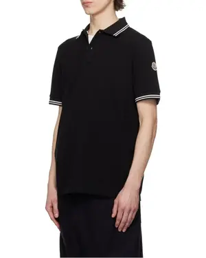 Moncler Logo Patch Short Sleeved Polo Shirt - Black