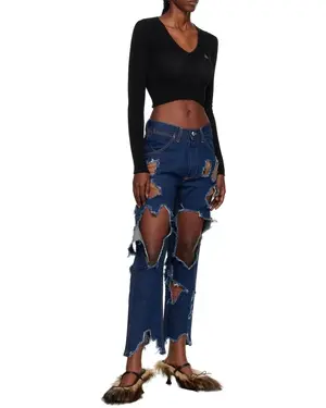 VIVIENNE WESTWOOD V-neck Long-sleeve Sweater With Saturn Logo