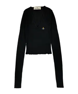 VIVIENNE WESTWOOD V-neck Long-sleeve Sweater With Saturn Logo