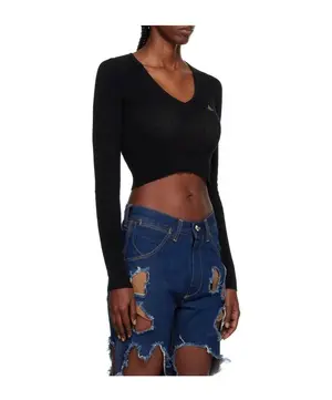VIVIENNE WESTWOOD V-neck Long-sleeve Sweater With Saturn Logo
