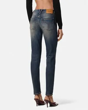 Versace Logo Patch Tapered Leg Jeans - Black