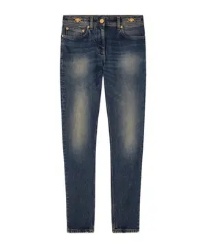Versace Logo Patch Tapered Leg Jeans - Black