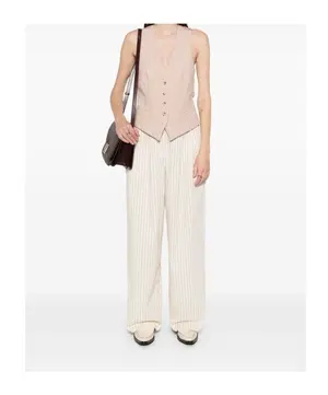 Max Mara V-neck Buttoned Vest With Jacquard Logo - Nude