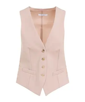 Max Mara V-neck Buttoned Vest With Jacquard Logo - Nude