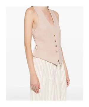 Max Mara V-neck Buttoned Vest With Jacquard Logo - Nude